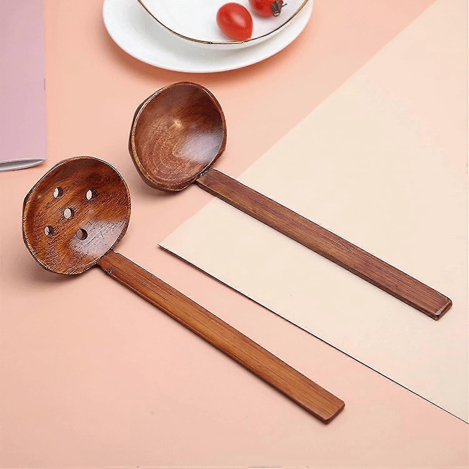 4 Pcs Natural Long Handle Spoons, Wooden Spoons, Wooden Spoons Long ...