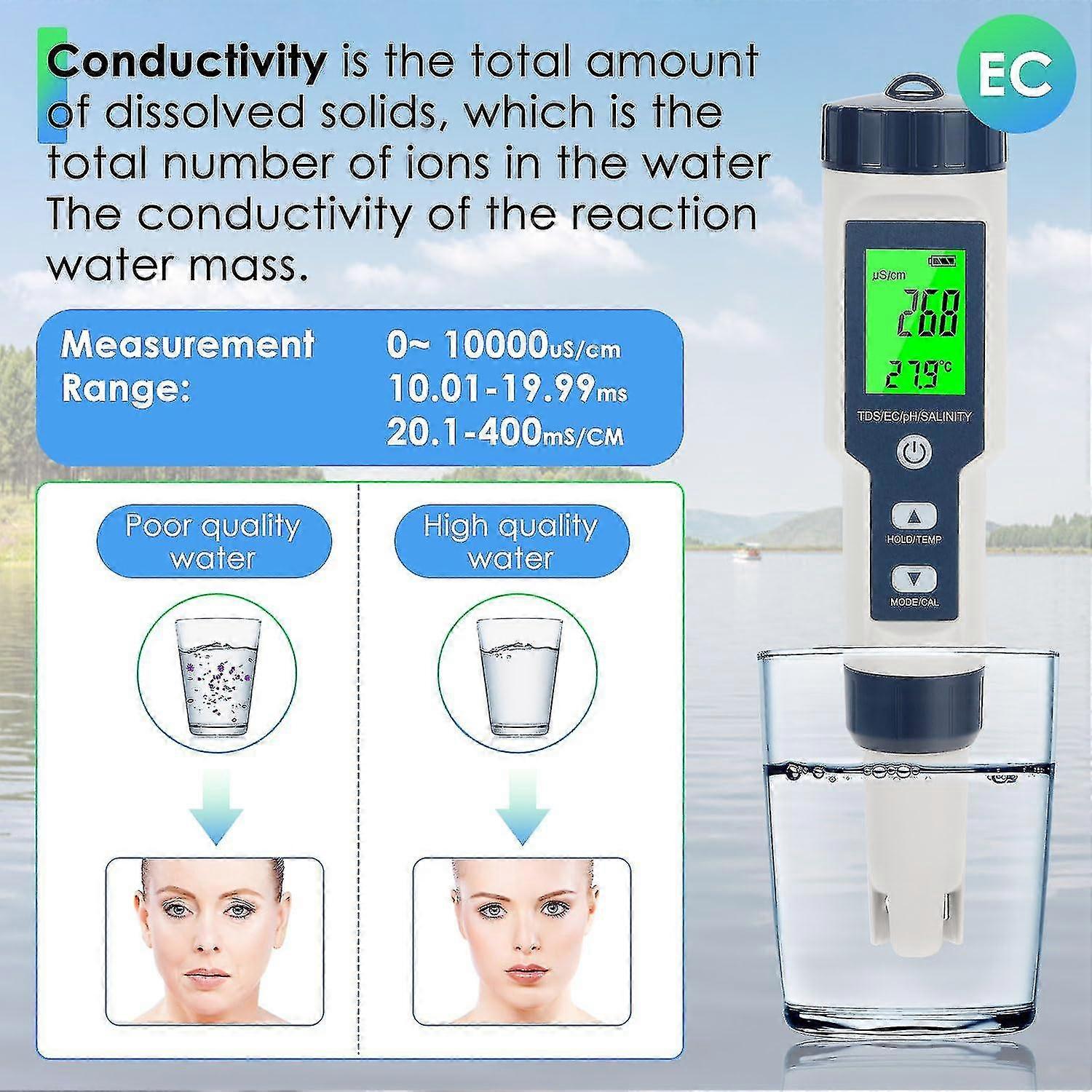 5 In 1 Ph Meter For Water, Ph/tds/ec/temp/salt Meter, Salt Tester For ...