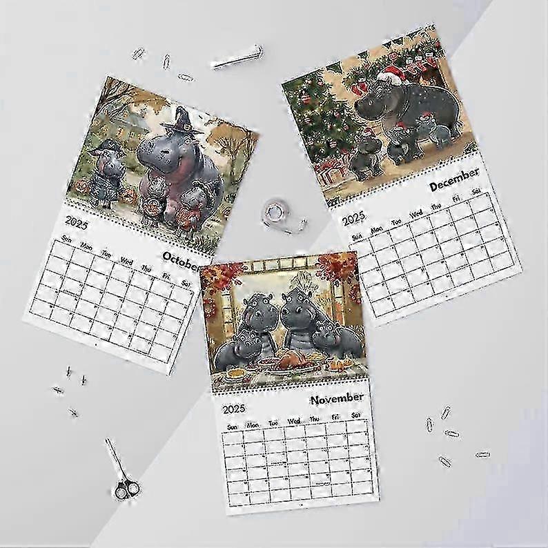 2025 Wall Calendar Whimsical Hippos Calendar, Cute Hippo Calendar 2025 ...
