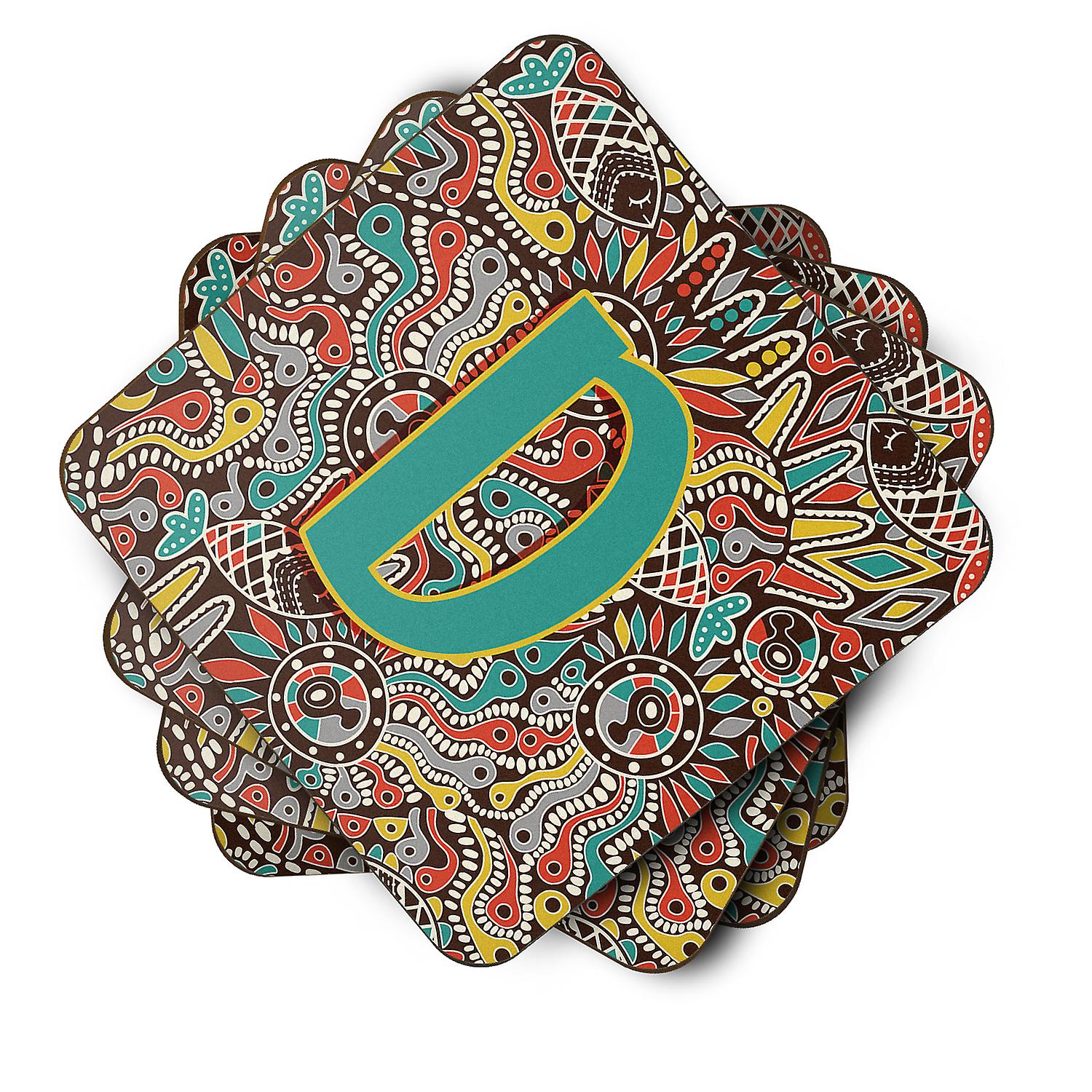 Letter D Retro Tribal Alphabet Initial Foam Coaster Set of 4 | Fruugo UK