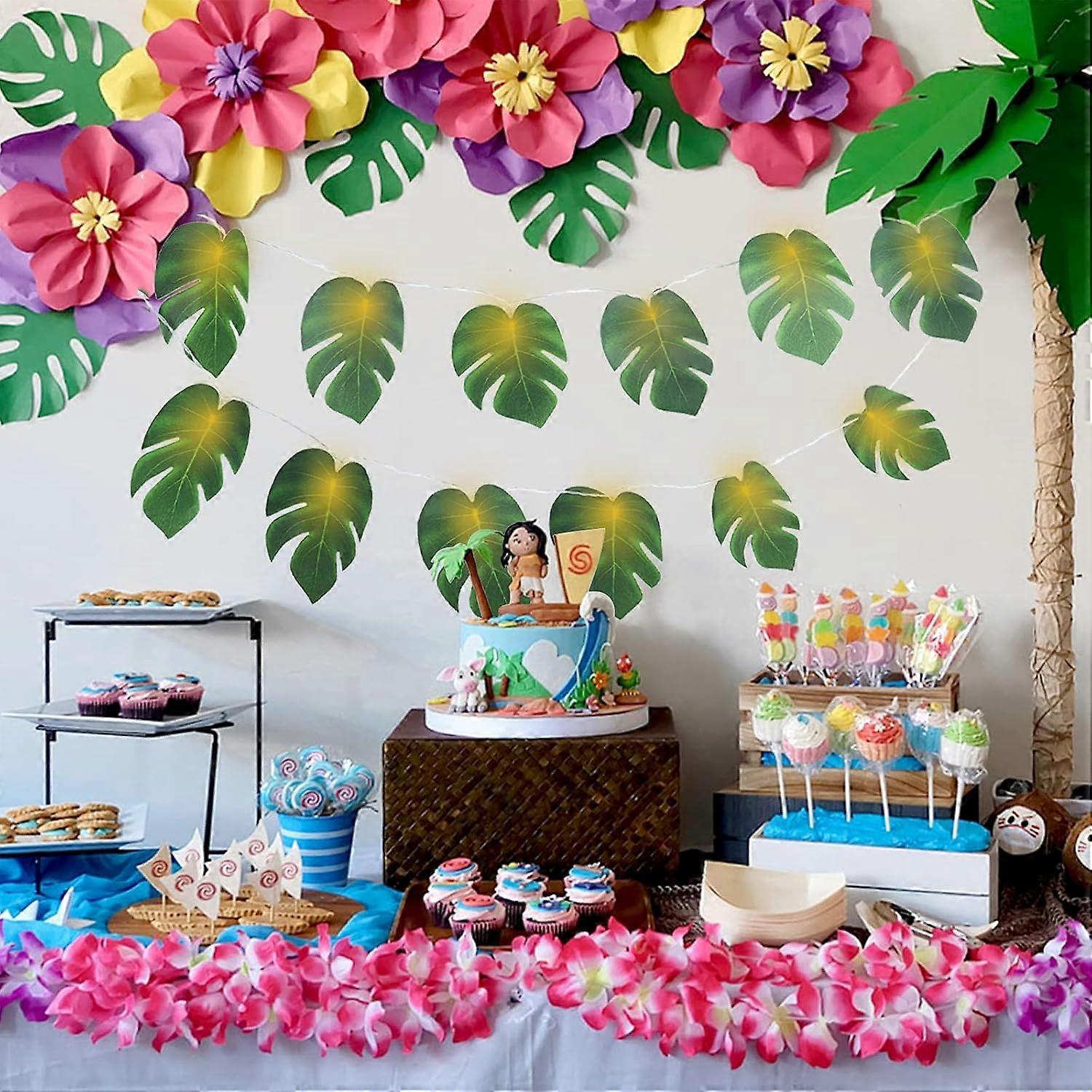 20 LED Monstera Leaf String Lights, Tropical Artificial Rattan Palm ...