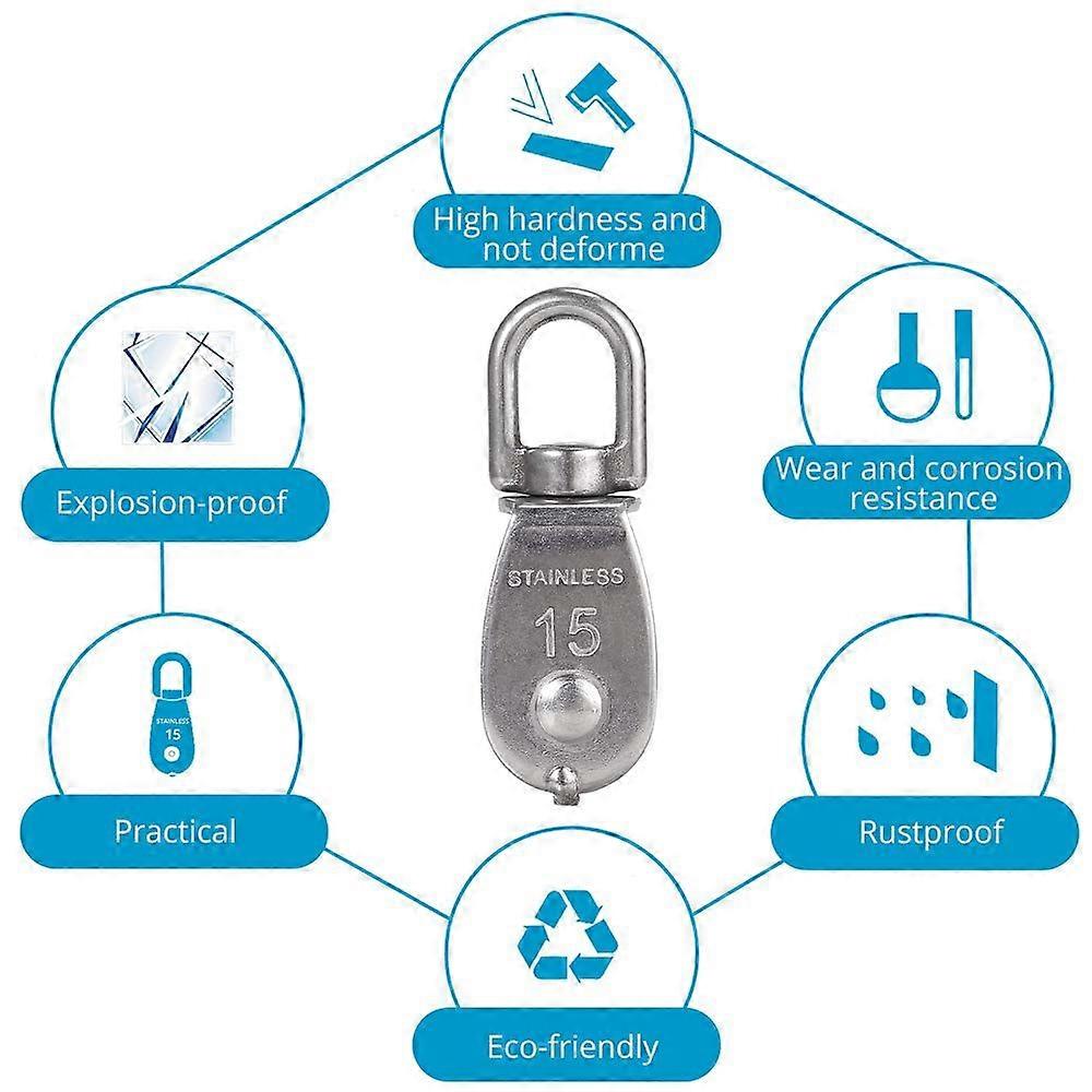 4pcs Pulley Block M15 Heavy Duty Stainless Steel Lifting Pulley Swivel Hook Pulley for Crane ...