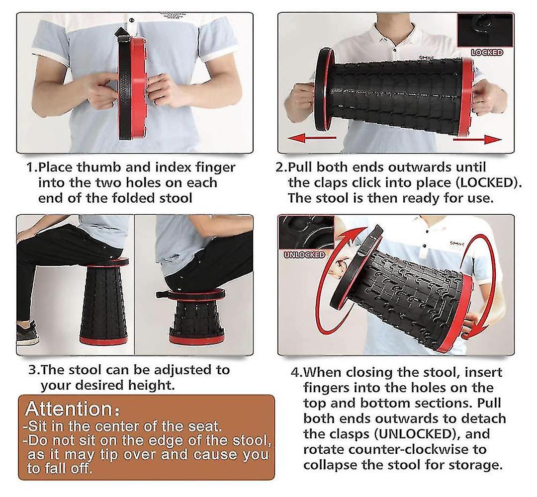 Portable Folding Stool, Plastic Folding Stool With Adjustable Height ...