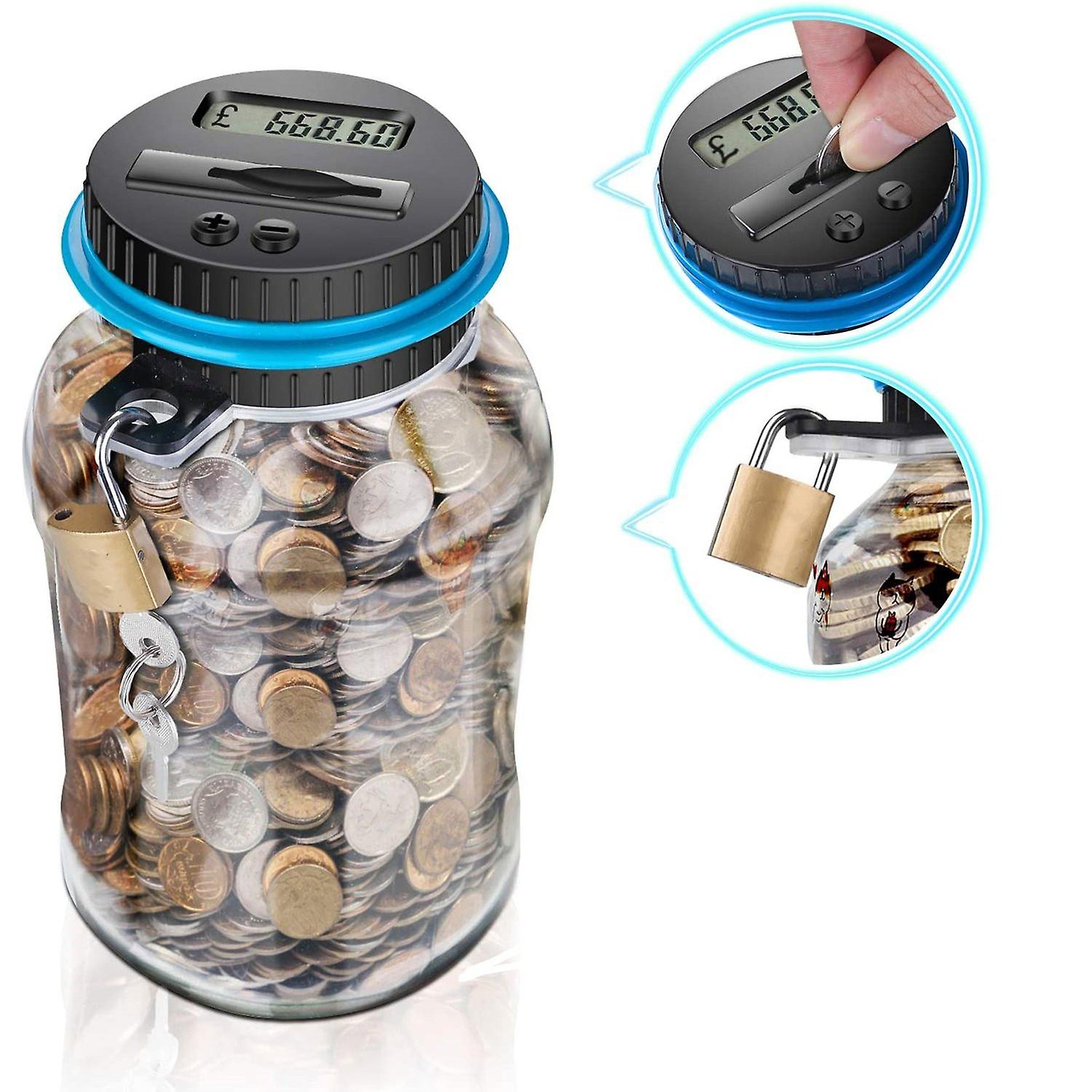Money Box with Lock LCD Digital Counter 2.5L Capacity Clear Plastic ...