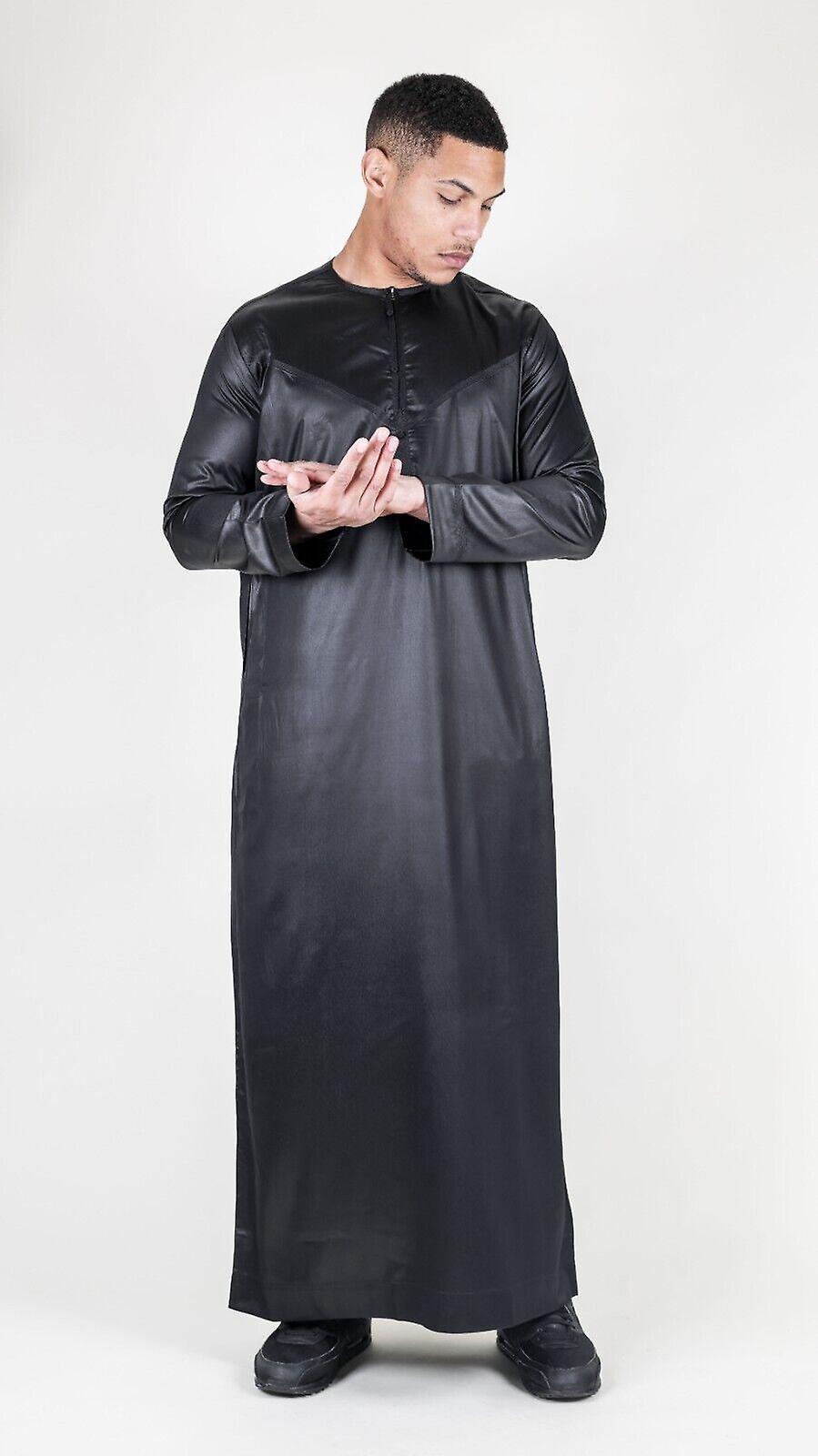 Men's Black Thobe Robe Satin Emirati Islamic Jubba Eid Slim Fit | Fruugo UK