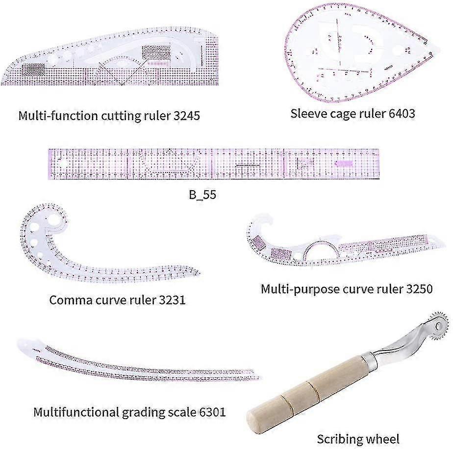 Skär linjal, kurv linjal, spårning hjul, patchwork linjal kombination ...