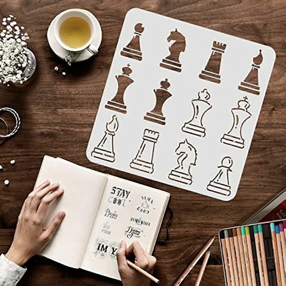 Chess Pieces Stencil Reusable International Chess Pieces Drawing ...