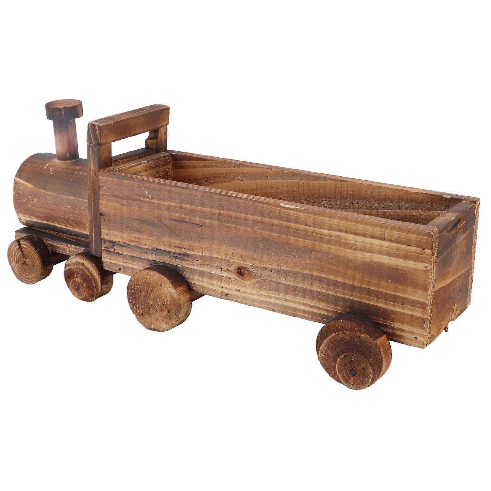 Wooden Flower Pot Cartoon Train Shape Good Ventilation Succulent Flower ...