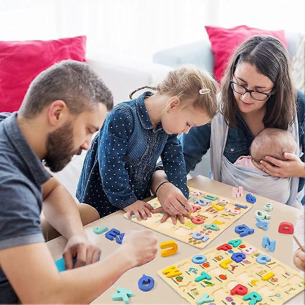 Wooden Puzzles for Toddlers, 2 Pack Oversized Wooden ABC Alphabet ...