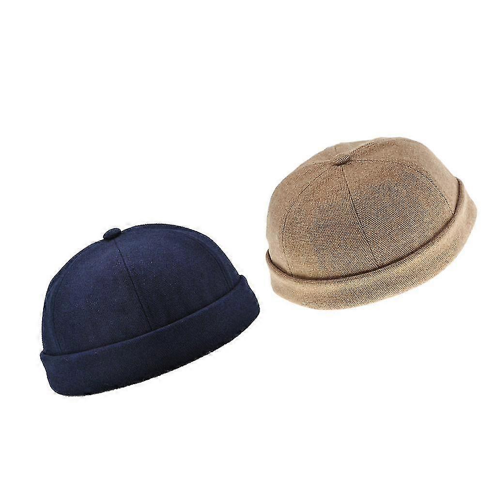 2 Pack Men's Docker Hat Sailor Cap Mechanic Biker Hat Skull Beanie Cap ...