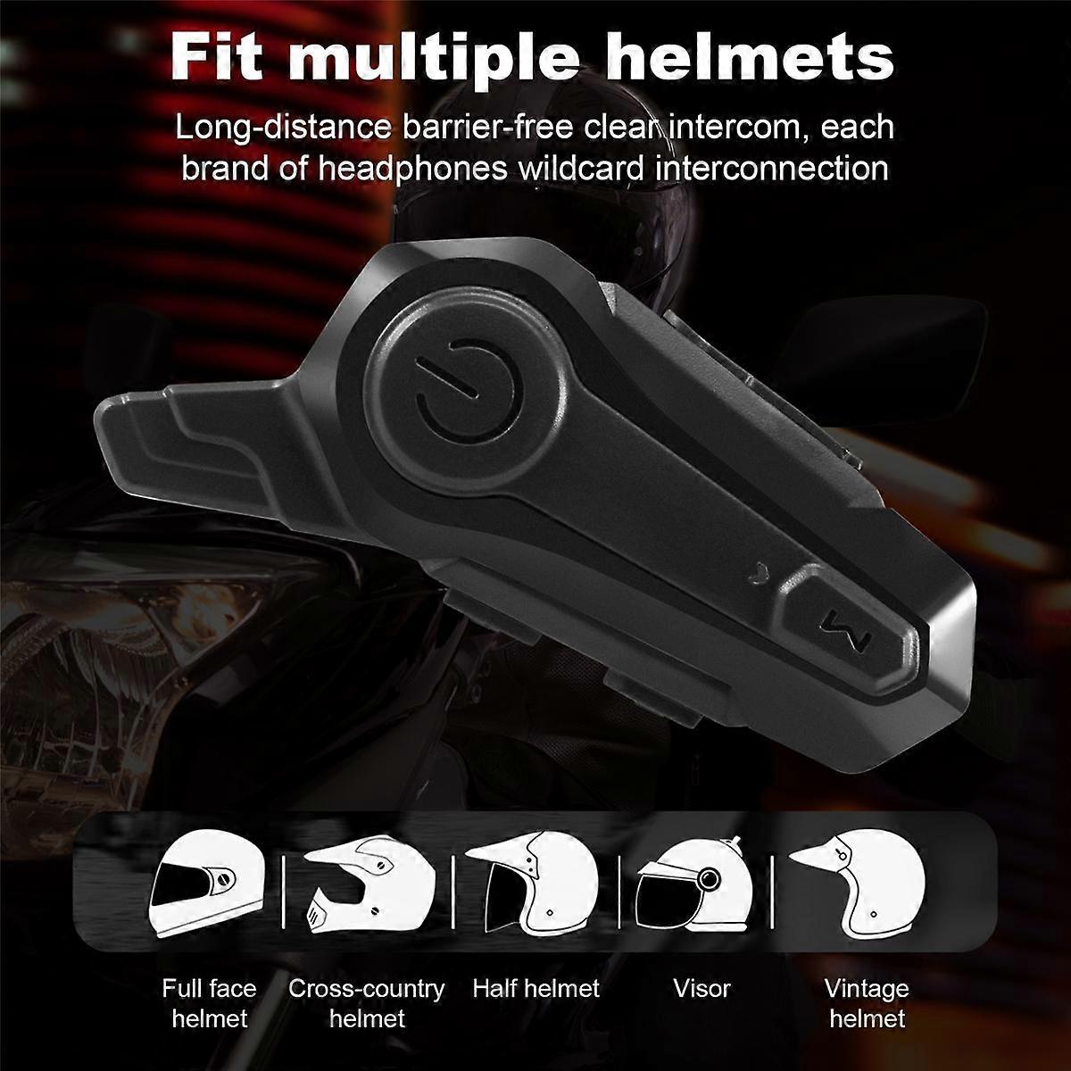 Motorcycle Bluetooth Helmet Intercom Universal Pairing Waterproof ...
