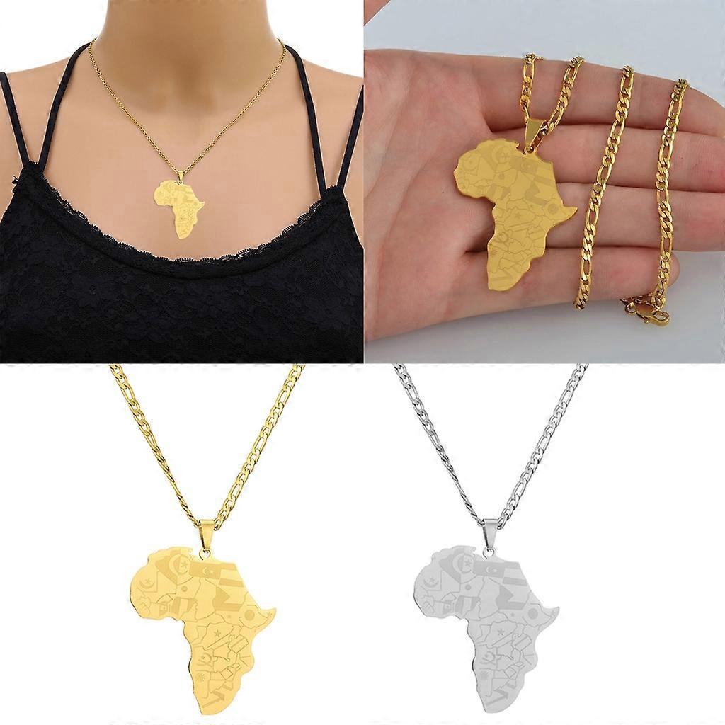 Africa Map Pendant Necklace Stainless Steel Africa Outline Pendant ...