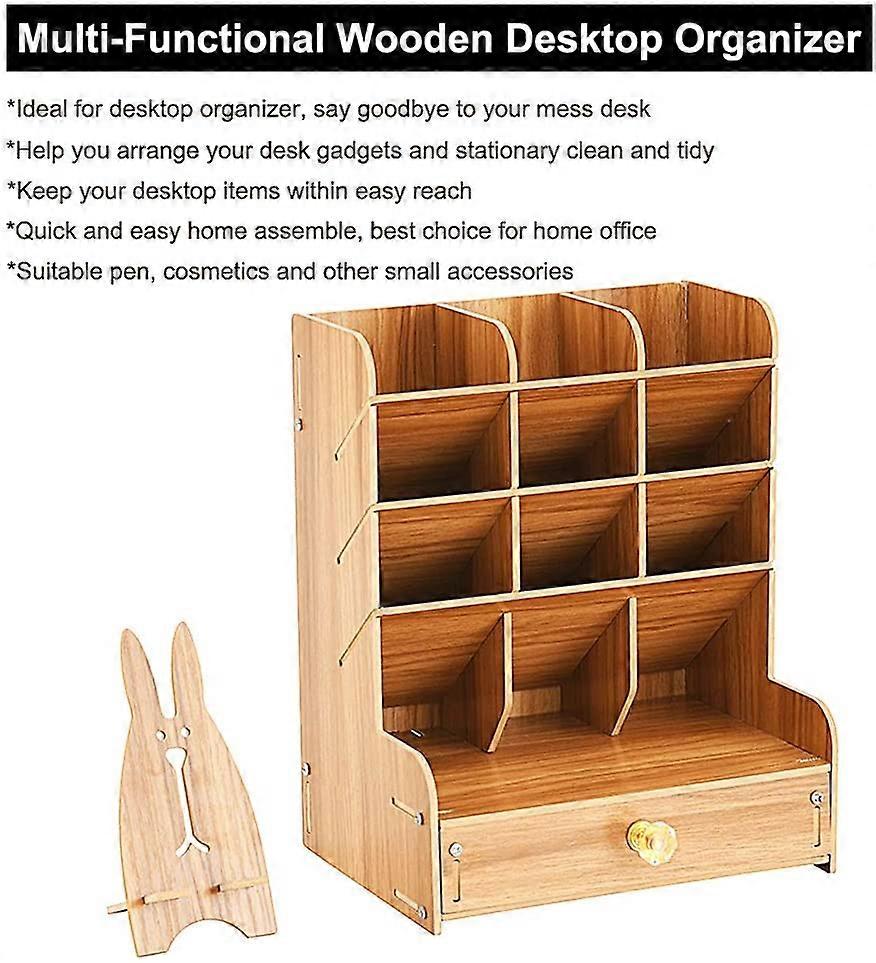 Wooden Pen Organizer, Multi-Functional Diy Pen Holder Box, Desktop ...