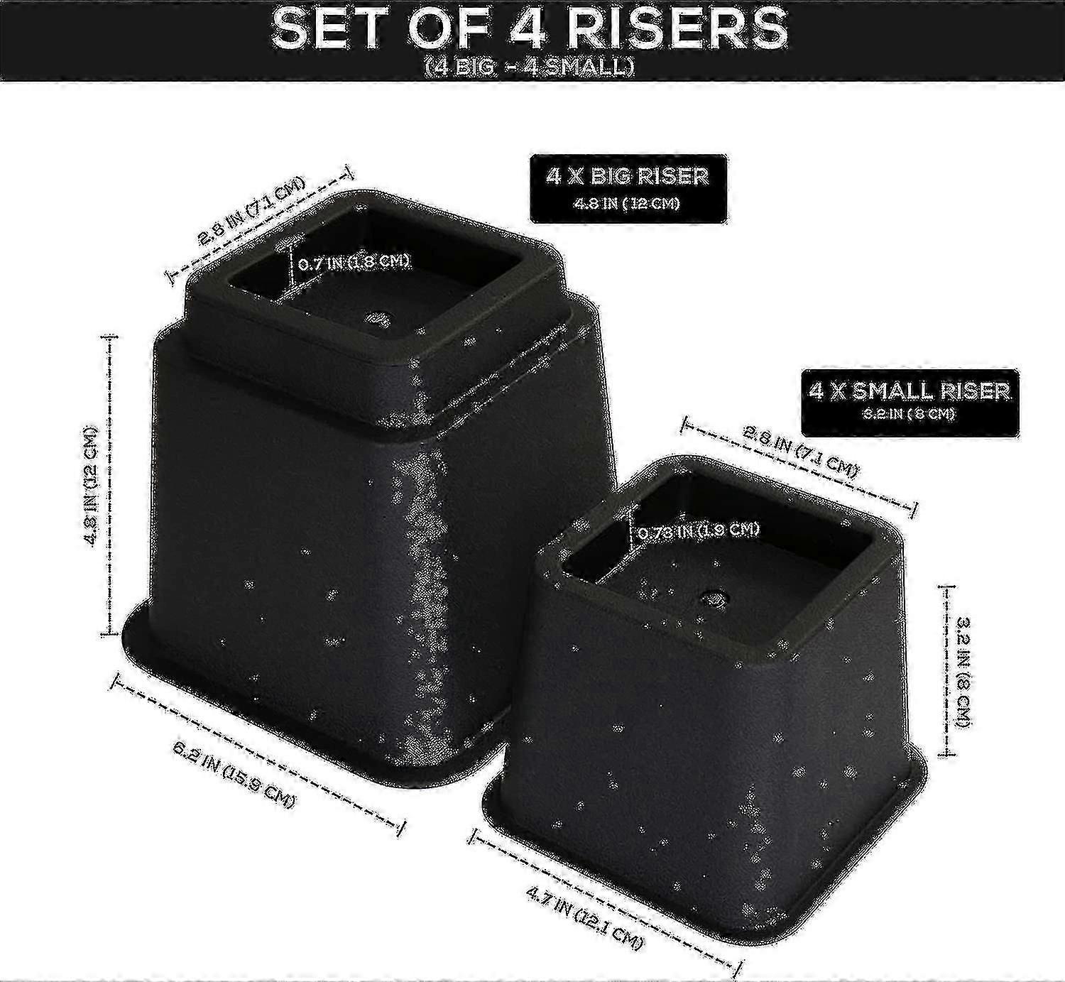 8 Piece Premium Adjustable Furniture Risers (4 High And 4 Short ...