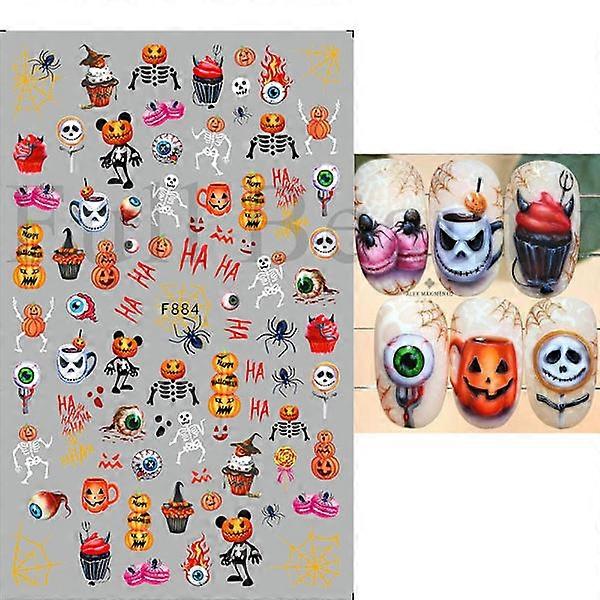 Söta tecknade dödskalle nagelklistermärken läskig halloweendekoration ...
