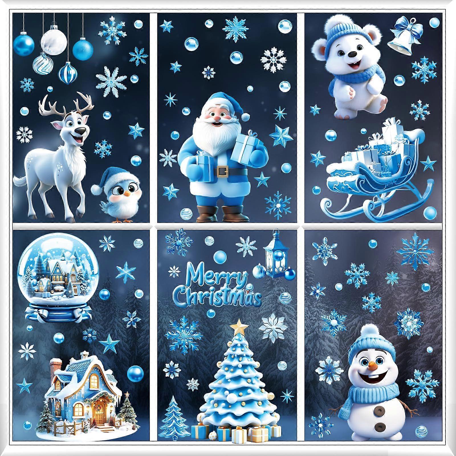 110Pcs 3D Christmas Window Clings, Snowflakes & Festive Characters ...
