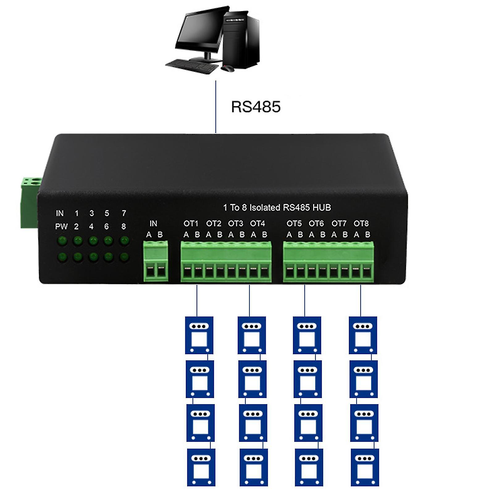 Rs485 Hub 8-channel Rs485 Splitter 485 Sharer Splitter 1 In 8 Out ...