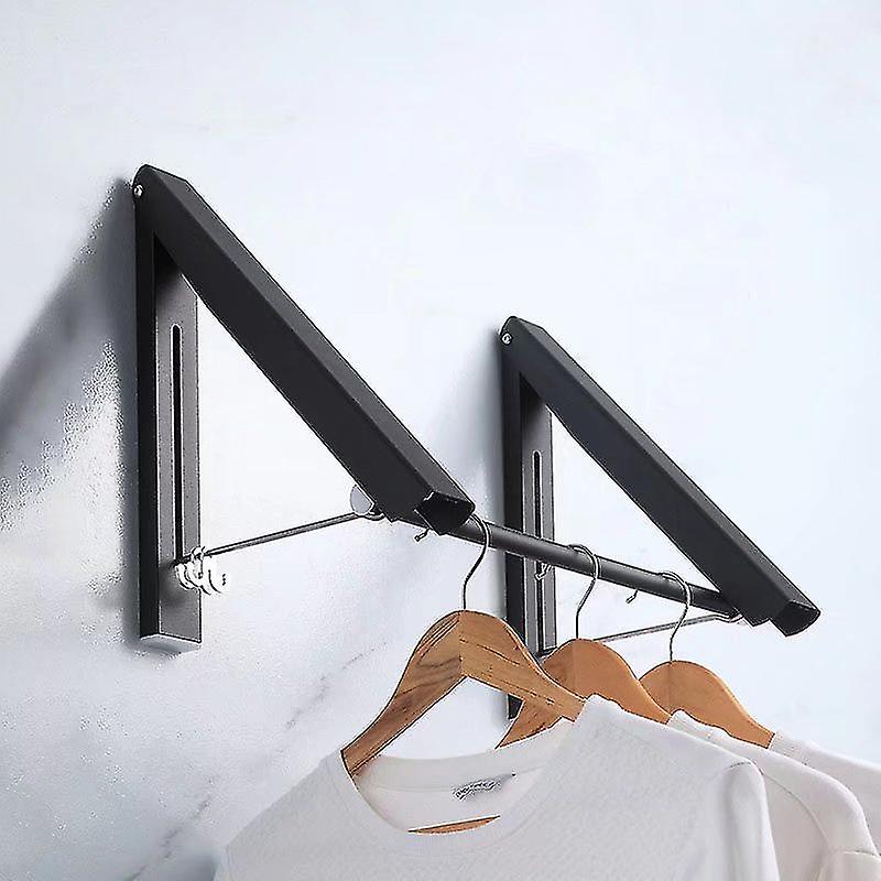 Set Of 2 Retractable Wardrobe Bars - Wall Mounted Clothes Rack - Black ...