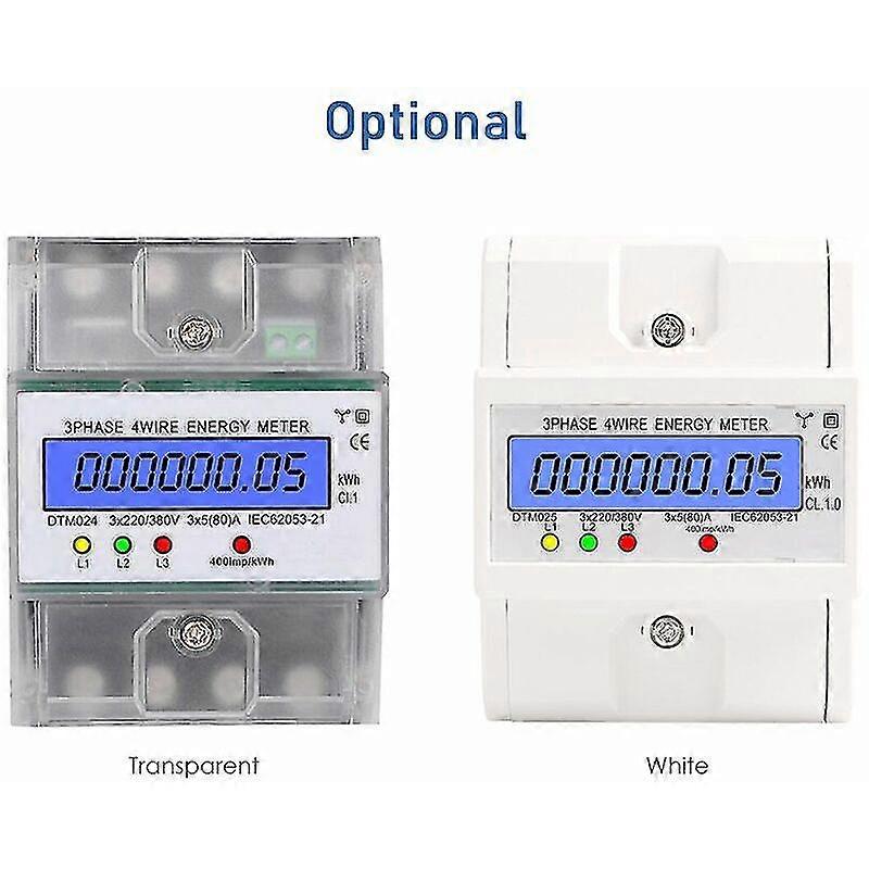 Three Phase 4 Wire Energy Meter 220/380V 5-80A Energy Consumption kWh Meter DIN Rail ...
