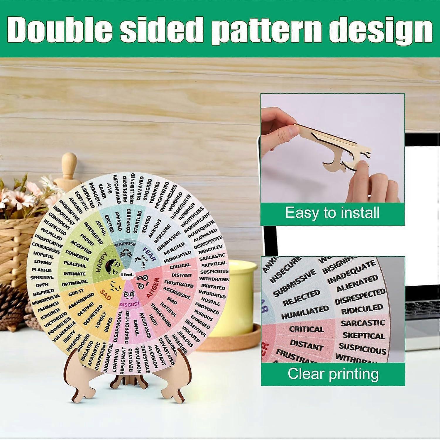 Feelings Wheel with Stand, 5.51 Inch Double-Sided Emotion Wheel Chart ...