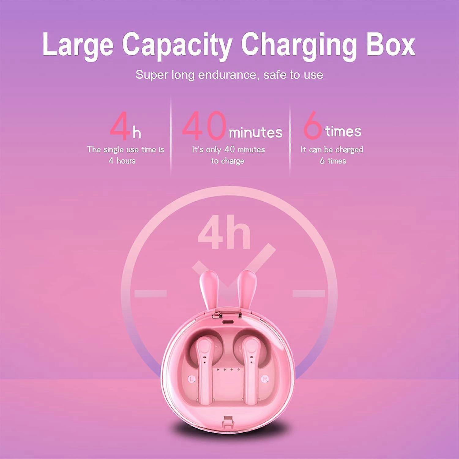 Children's wireless earplugs with charging box, cute pink rabbit ...