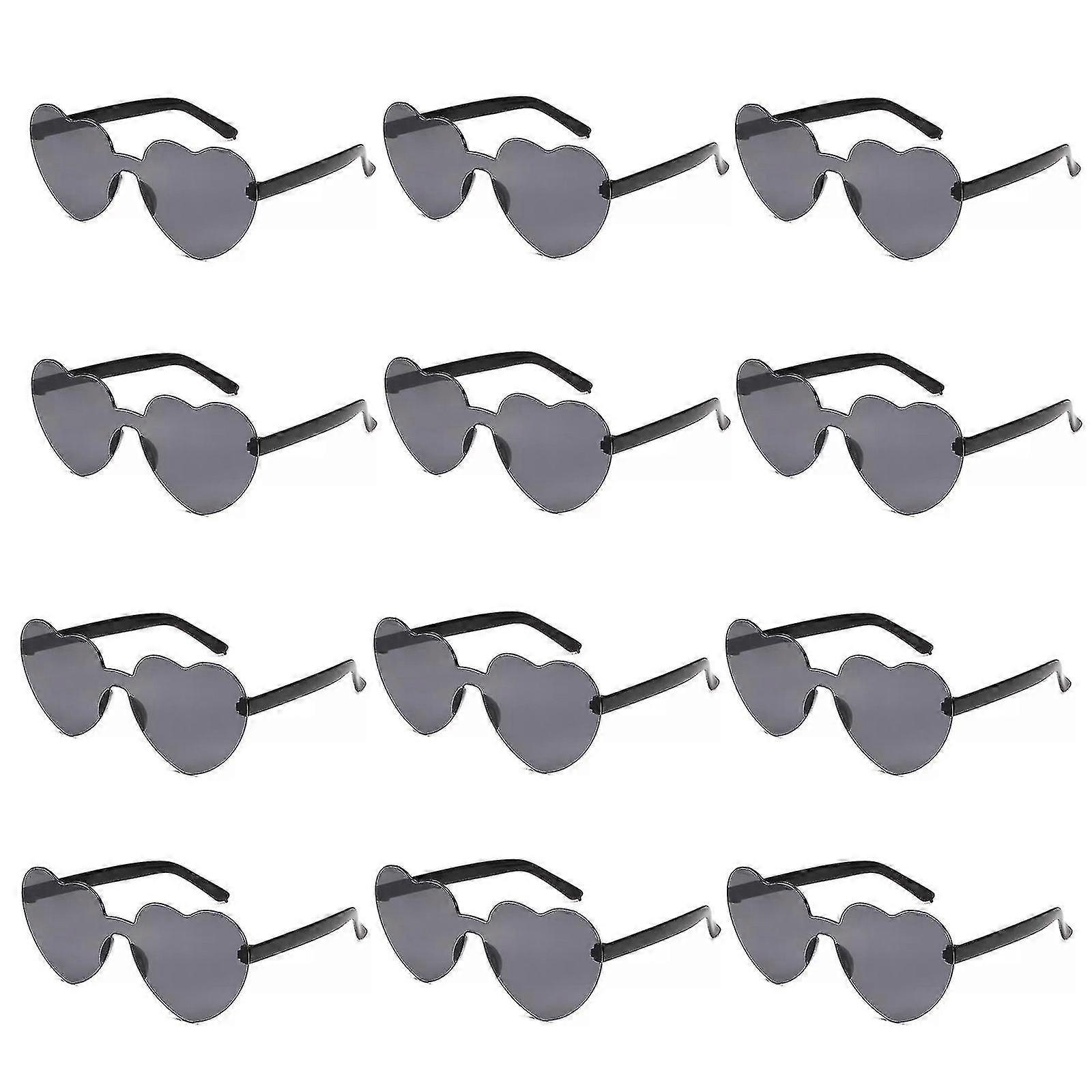 12 Pairs Heart Shape Sunglasses, Rimless Heart Glasses Bachelorette ...