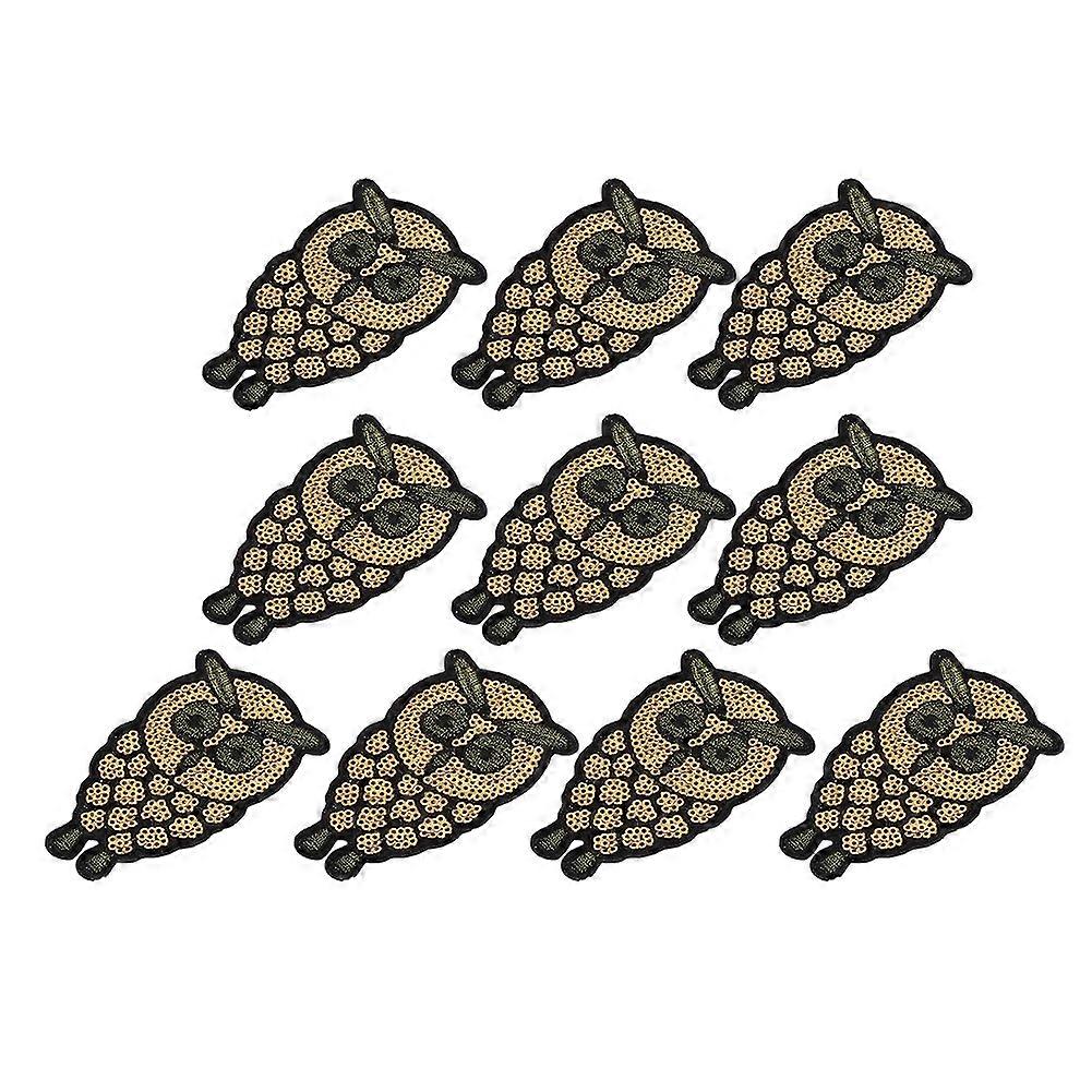 10pcs Owl Embroidered Patch Gold Little Animal Owl Clothes Applique ...