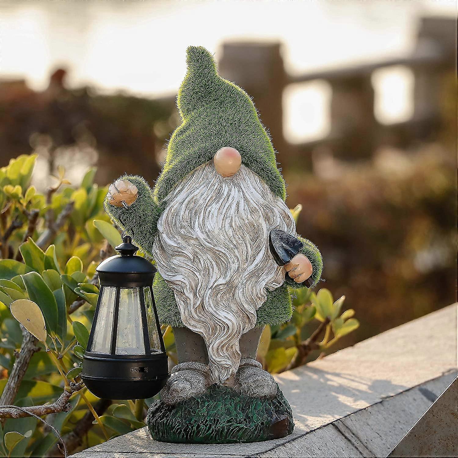 Funny Garden Gnome Weatherproof Figure With Lantern Led Solar Light ...