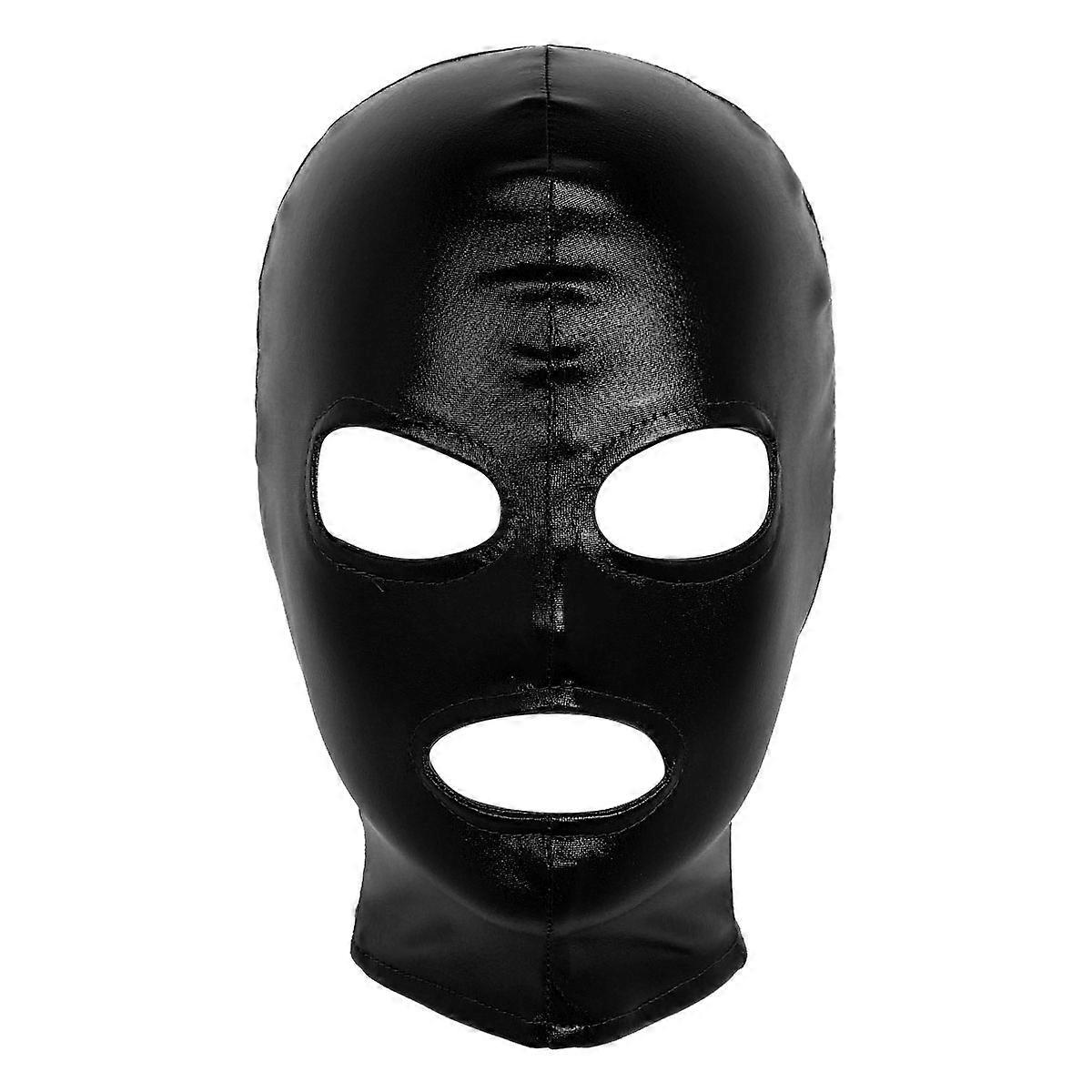 Mens Women Latex Hood Mask Cosplay Outfit Shiny Metallic Open Eyes and ...