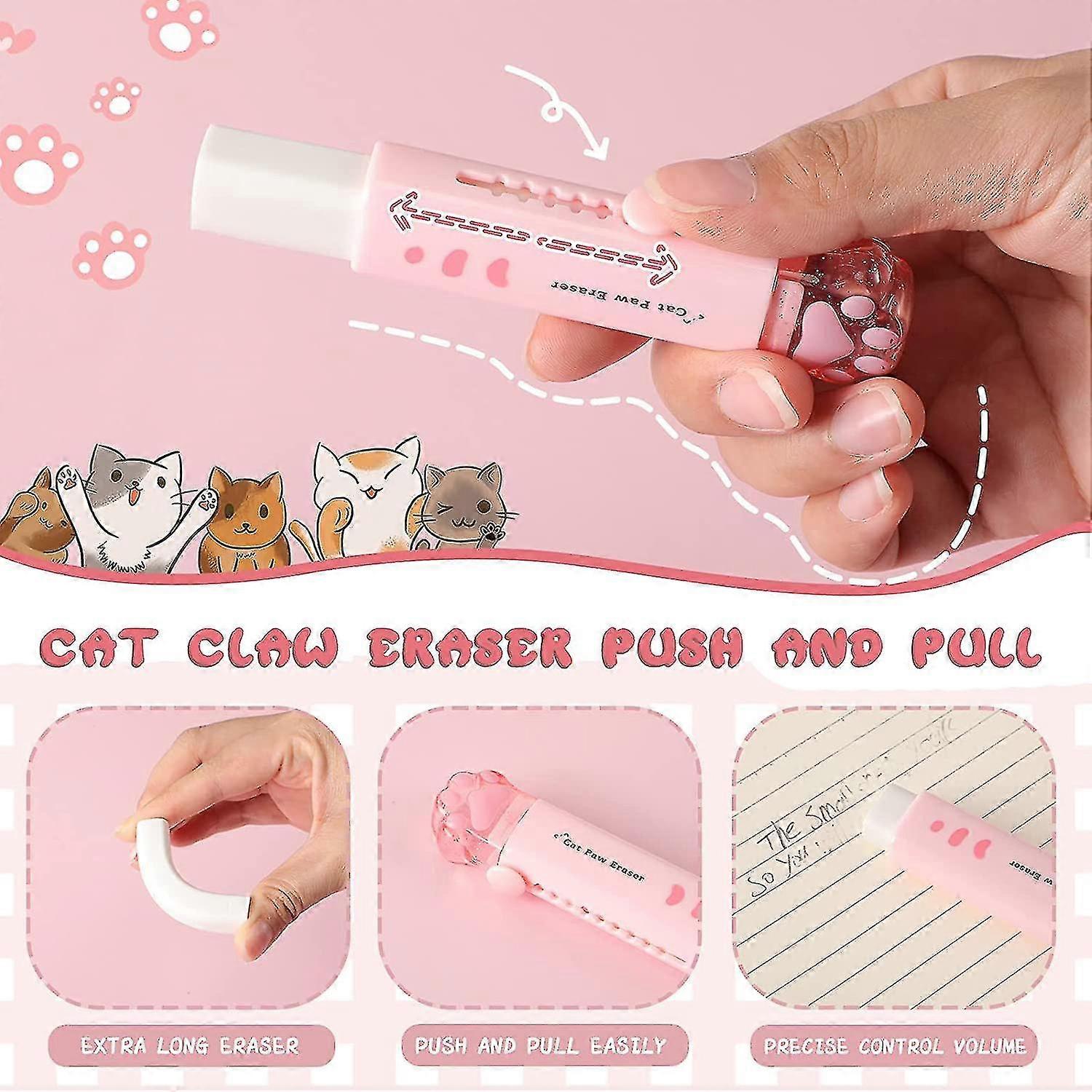 4 Pcs Cute Paw Pencil Ener And Paw Sd Retractable Eraser I Pencil Ener ...