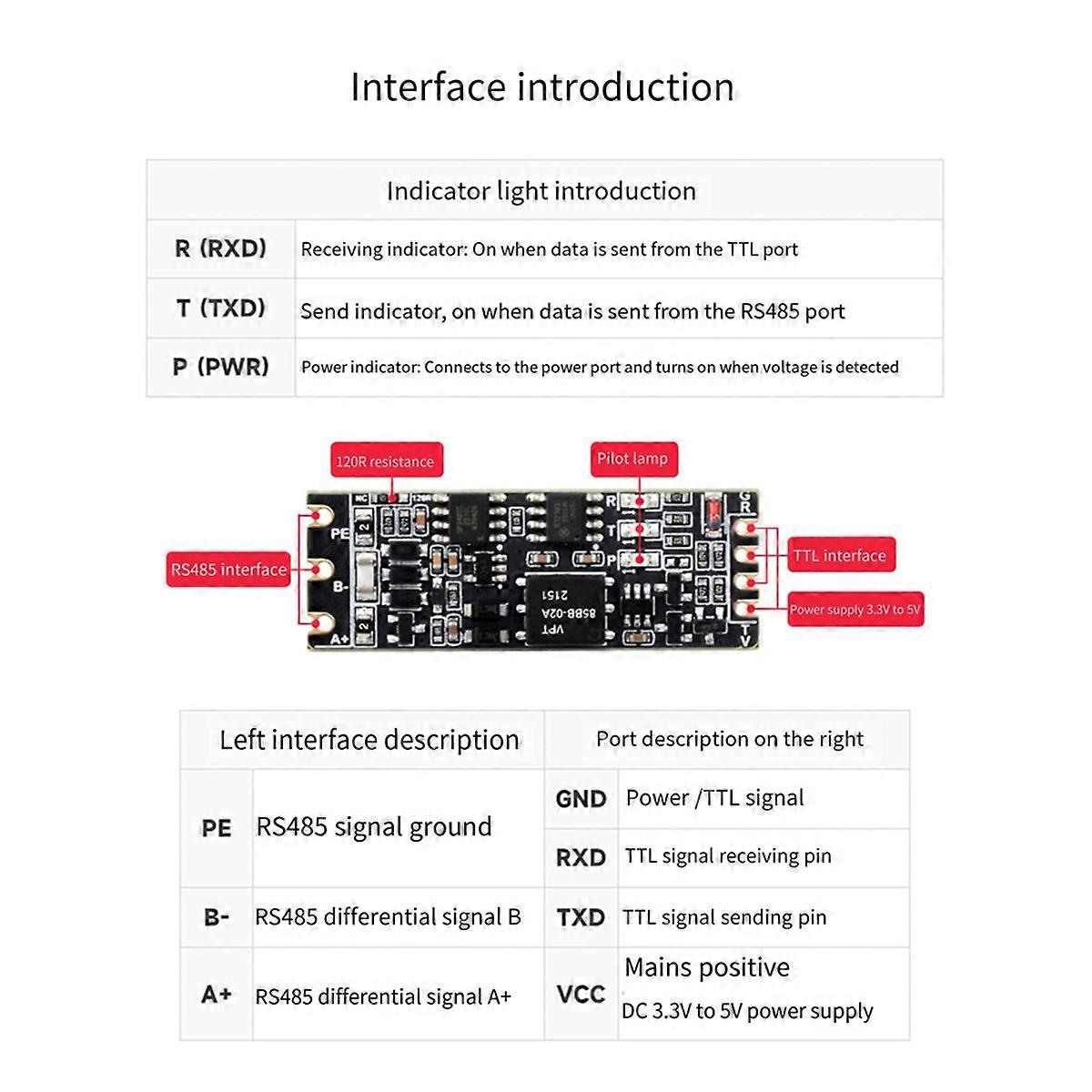 TTL to RS485 Module 3.3V-5V Level Converter Module Half-Duplex ...