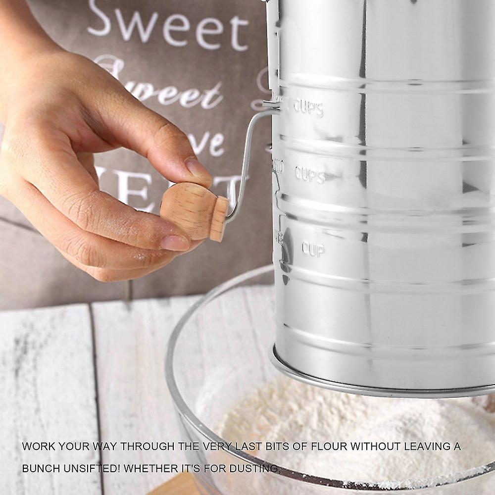 3 Cup Stainless Steel Flour Sifter - Fine Mesh Rotary Hand Crank Flour ...