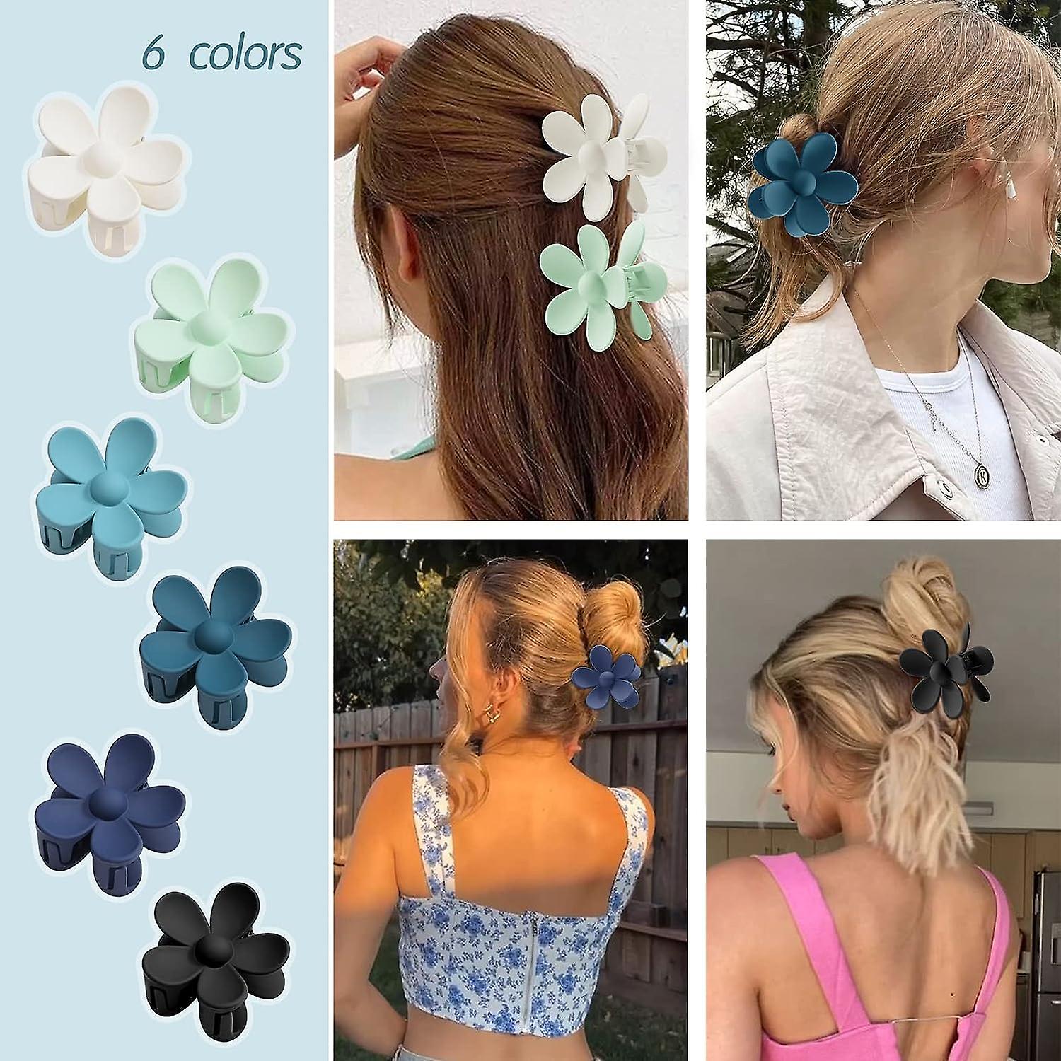 6 Packs Matte Flower Hair Clips, Large Claw Clips For Thick Hair, Cute ...