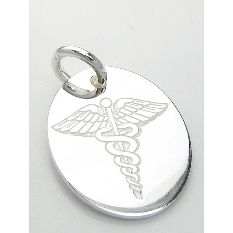 Oval Medical Alert Disc Sterling Silver Large Charm Pendant .925 X 1 ...