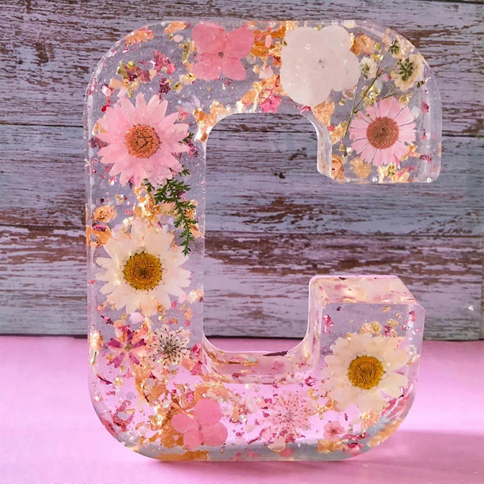 Floral Resin Night Light, Pressed Flower Resin Letters w/ LED Light ...