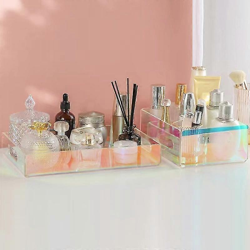 Iridescent Storage Box with Hollow Handle Desktop Makeup Tray Basket ...