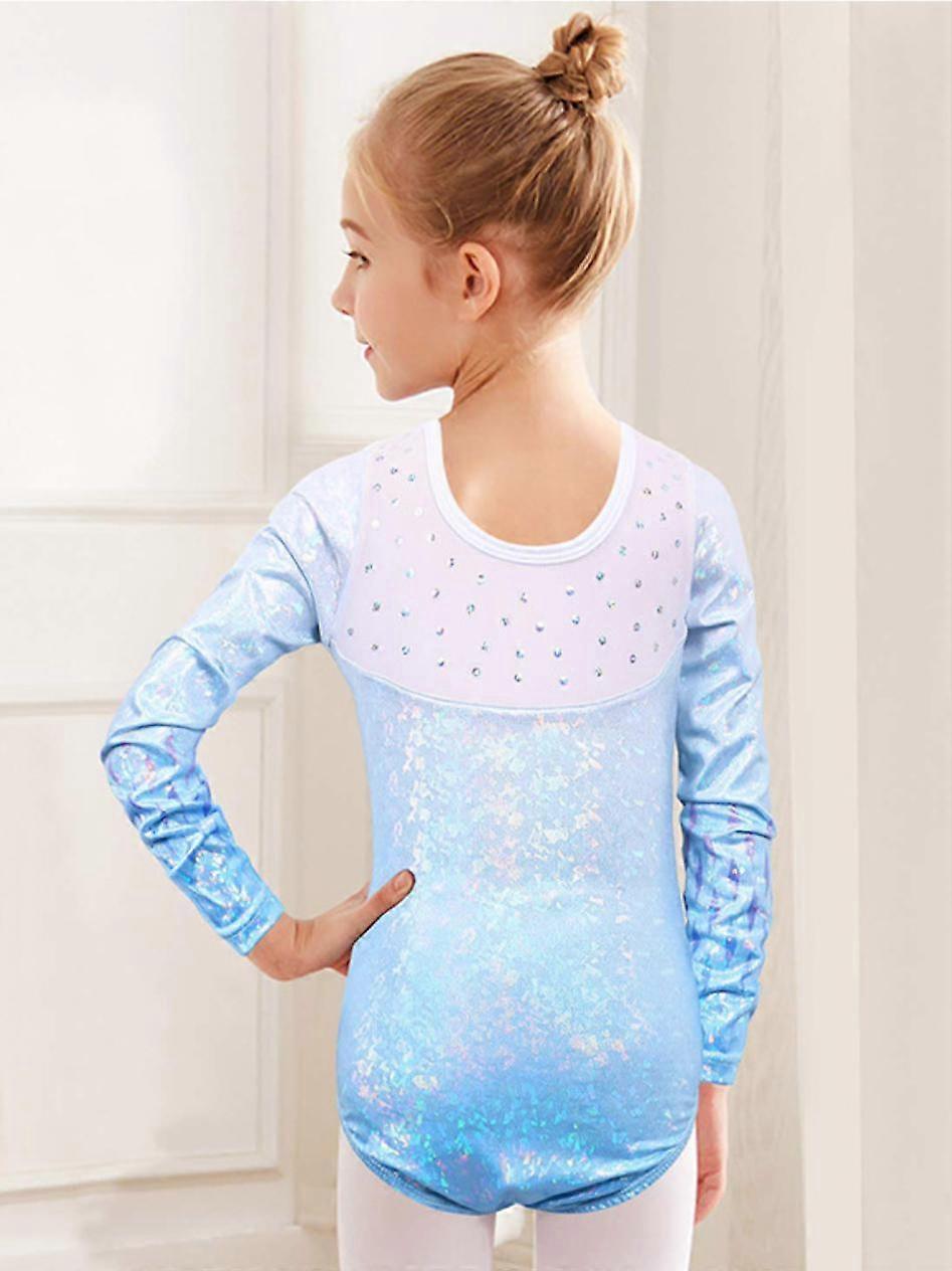 Gymnastics Leotards for Girls Long Sleeve Diamond Splice Tank Leotard Dress Gradient Color ...