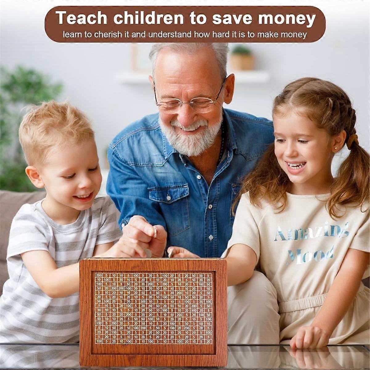 Money Saving Box, Wooden Cash Vault for Kids and Adults, Reusable Money ...