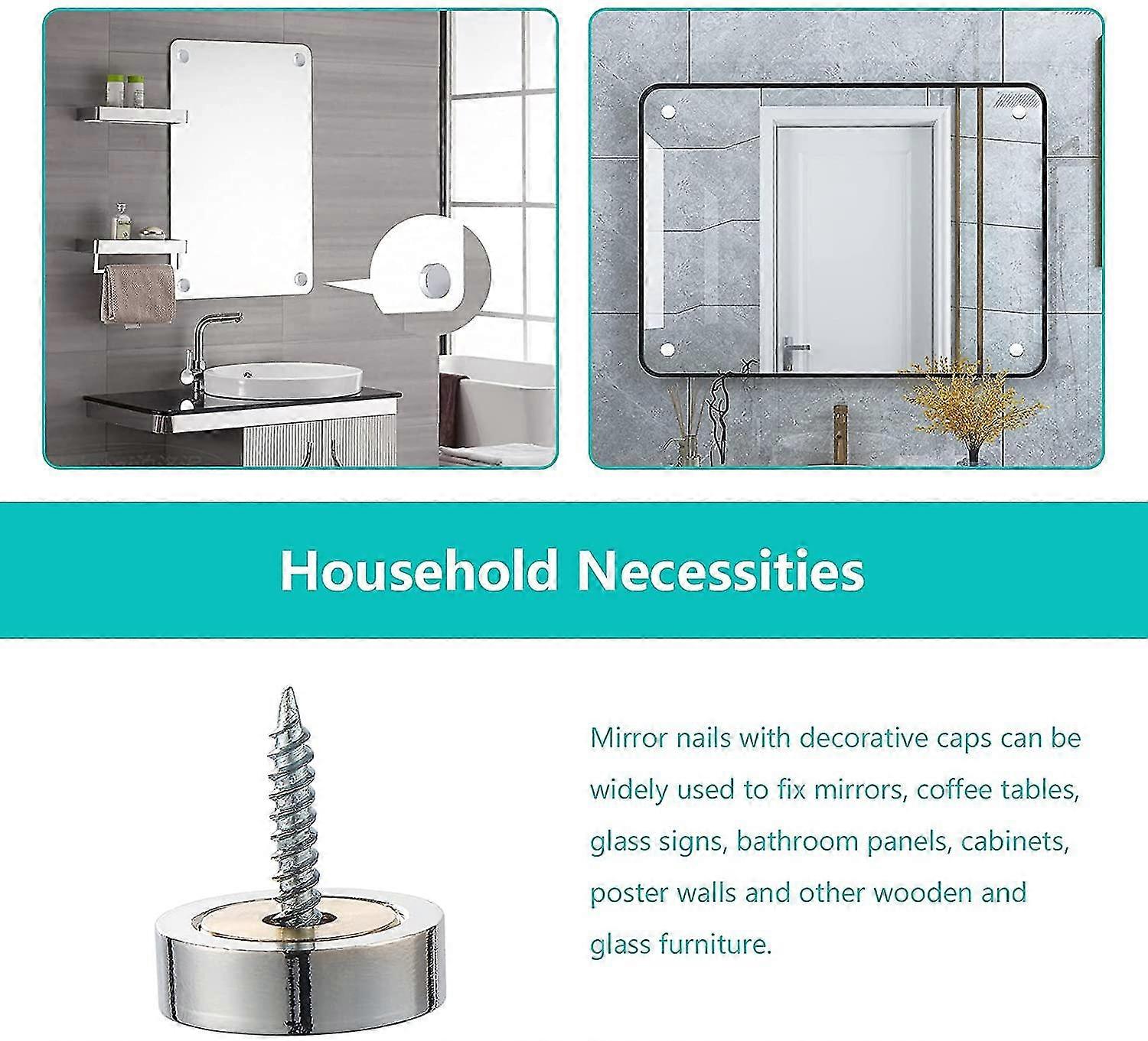 20 Sets Of Silver Mirror Screws, 12mm Mirror Screws Made Of Polished ...