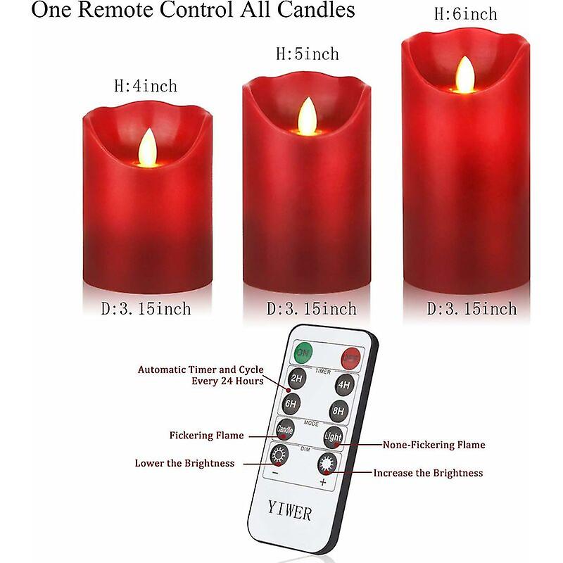Red LED candles 10/12/15cm Set of 3 real wax candles Flameless candles ...