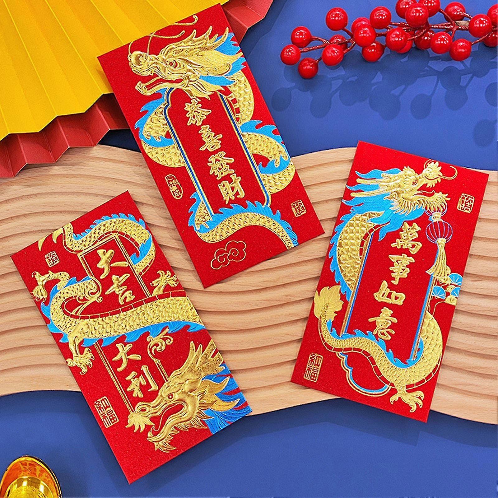 30Pcs Chinese Red Envelopes Cartoon Design 2024 Year of The Dragon ...
