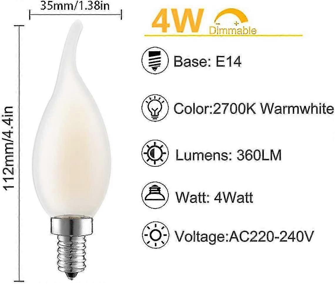 Led Bulb E14 With Dimmable Filament, Set Of 10 Bulbs Flame, 4 Watts ...