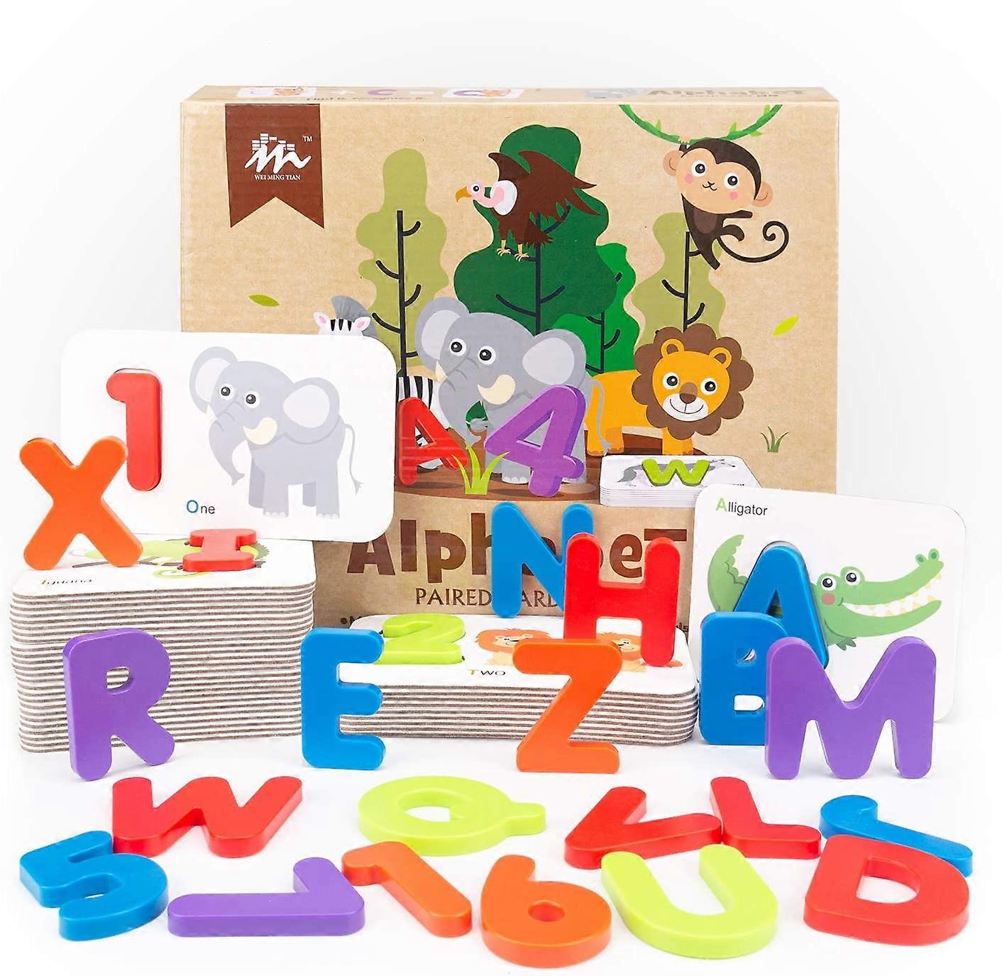 KATEA Toddler Animal Alphabet and Number Wooden Jigsaw Puzzle Flash ...