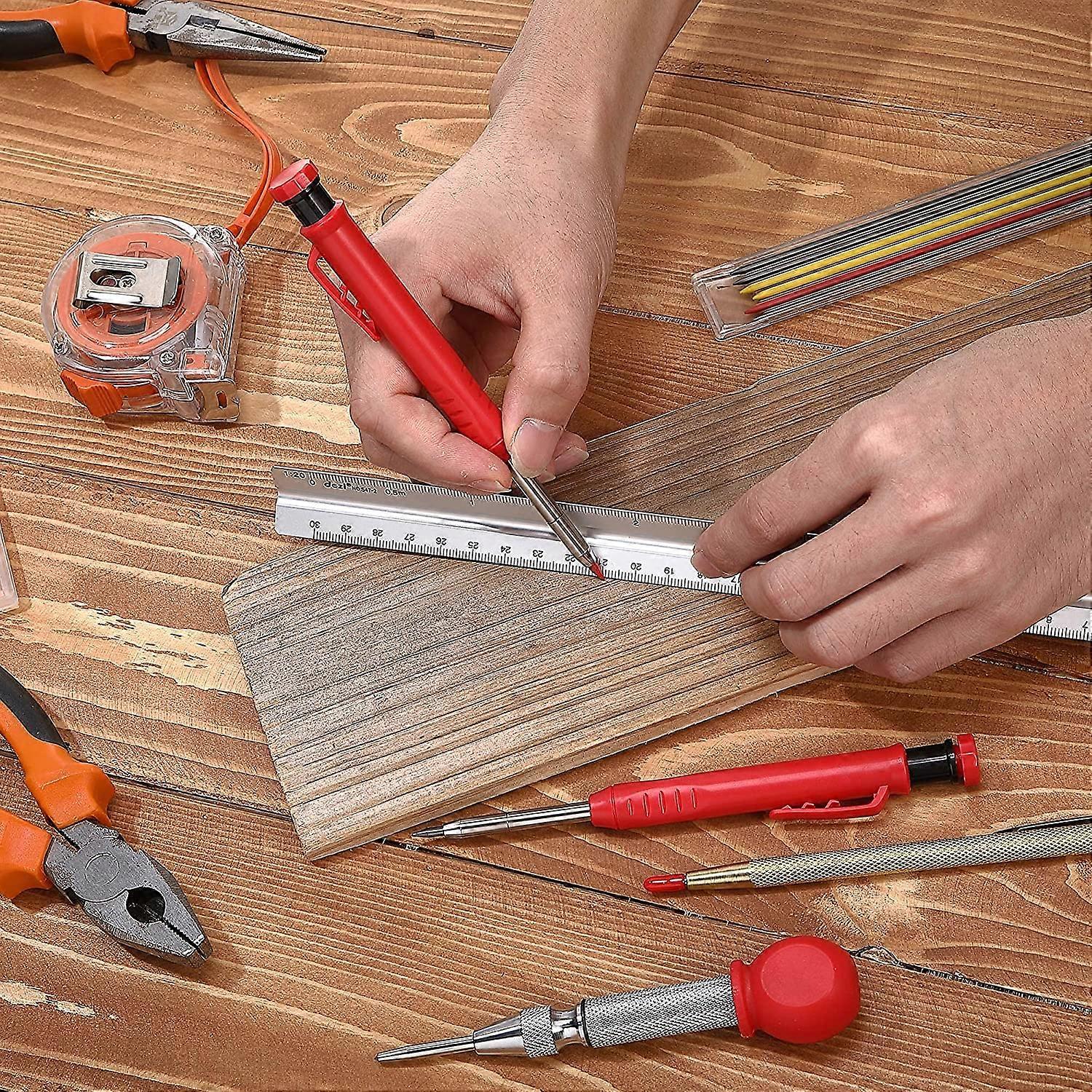 Set of 2 Construction Carpenter Pencils with 6 Marker Refills,Carbide ...