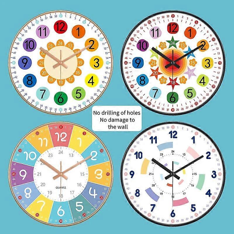 8/10/12inch Children Clock Mute Wall Clock Hour Minute Second Cognition ...
