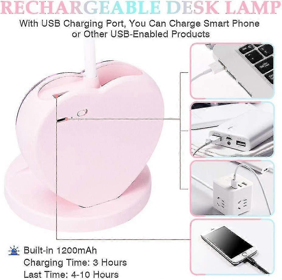Led Girls Desk Lamp, Eye Friendly Table Lamp With Pen Holder ...