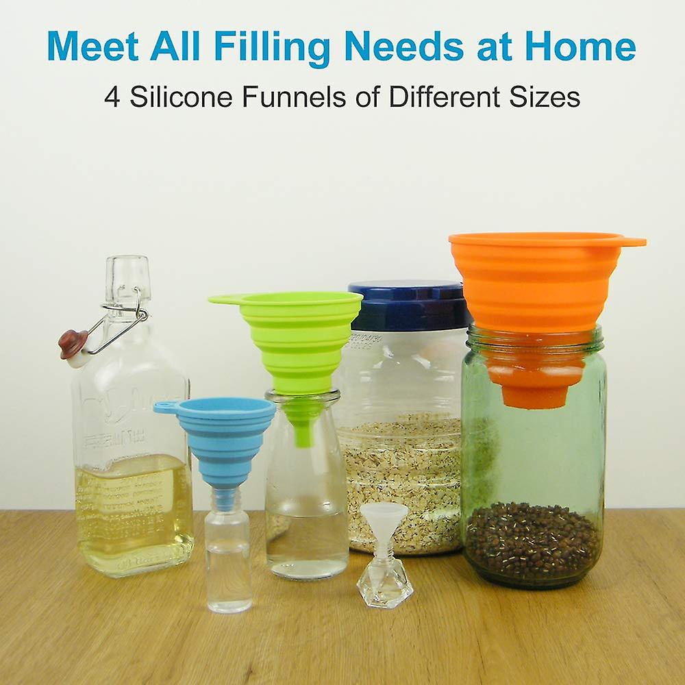 4 Different Sizes Kitchen Funnel, Funnels For Filling Bottles, Food Grade Silicone Collapsible ...