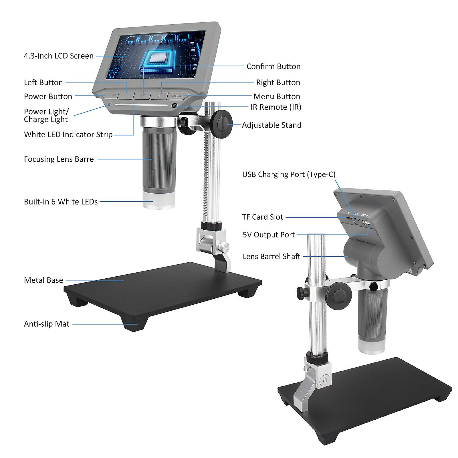 5-Inch Lcd Video Microscope With 32gb Tf Card 1000x Microscope ...