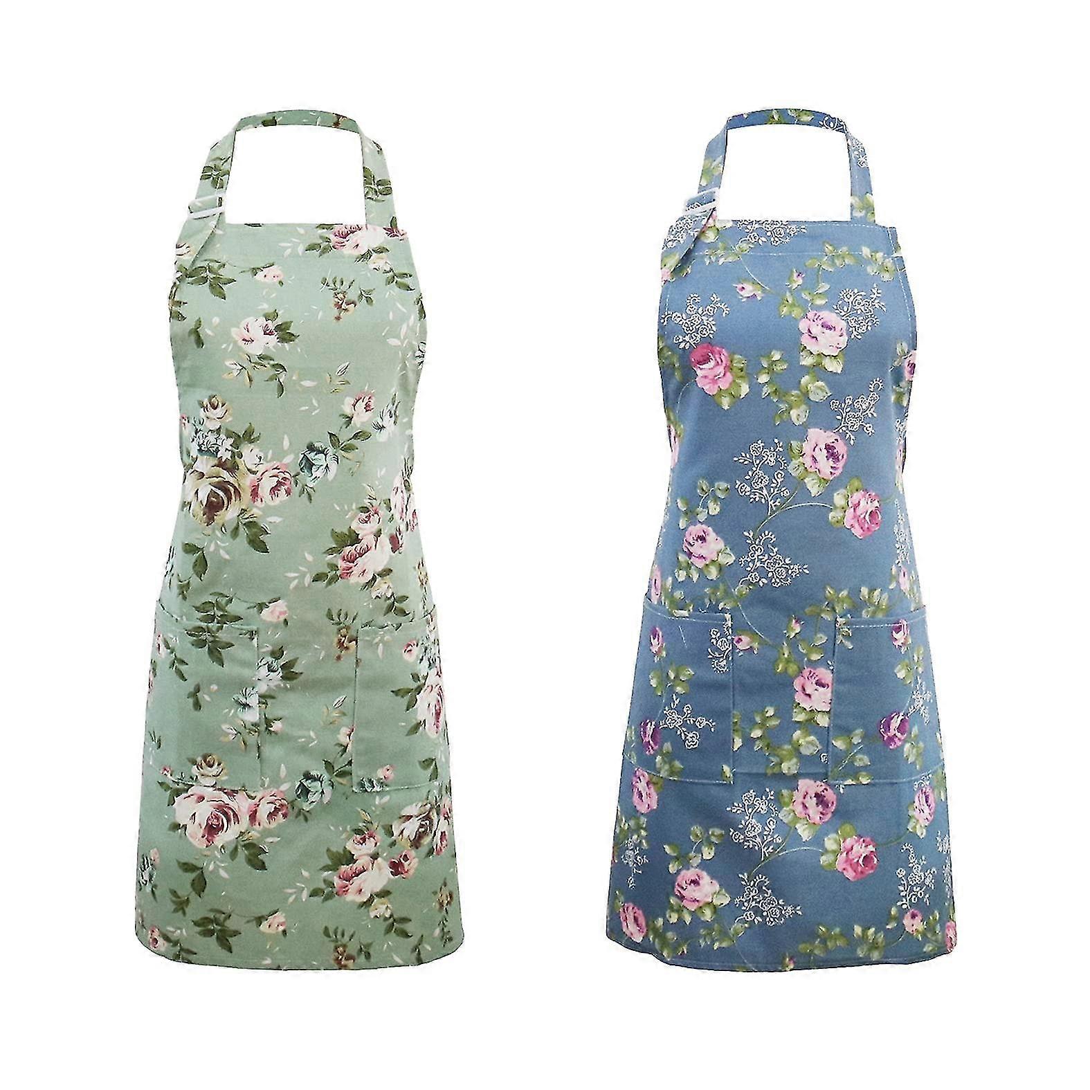 Kitchen Aprons For Women 2 Pack Large Pocket Floral Apron Vintage Chef ...