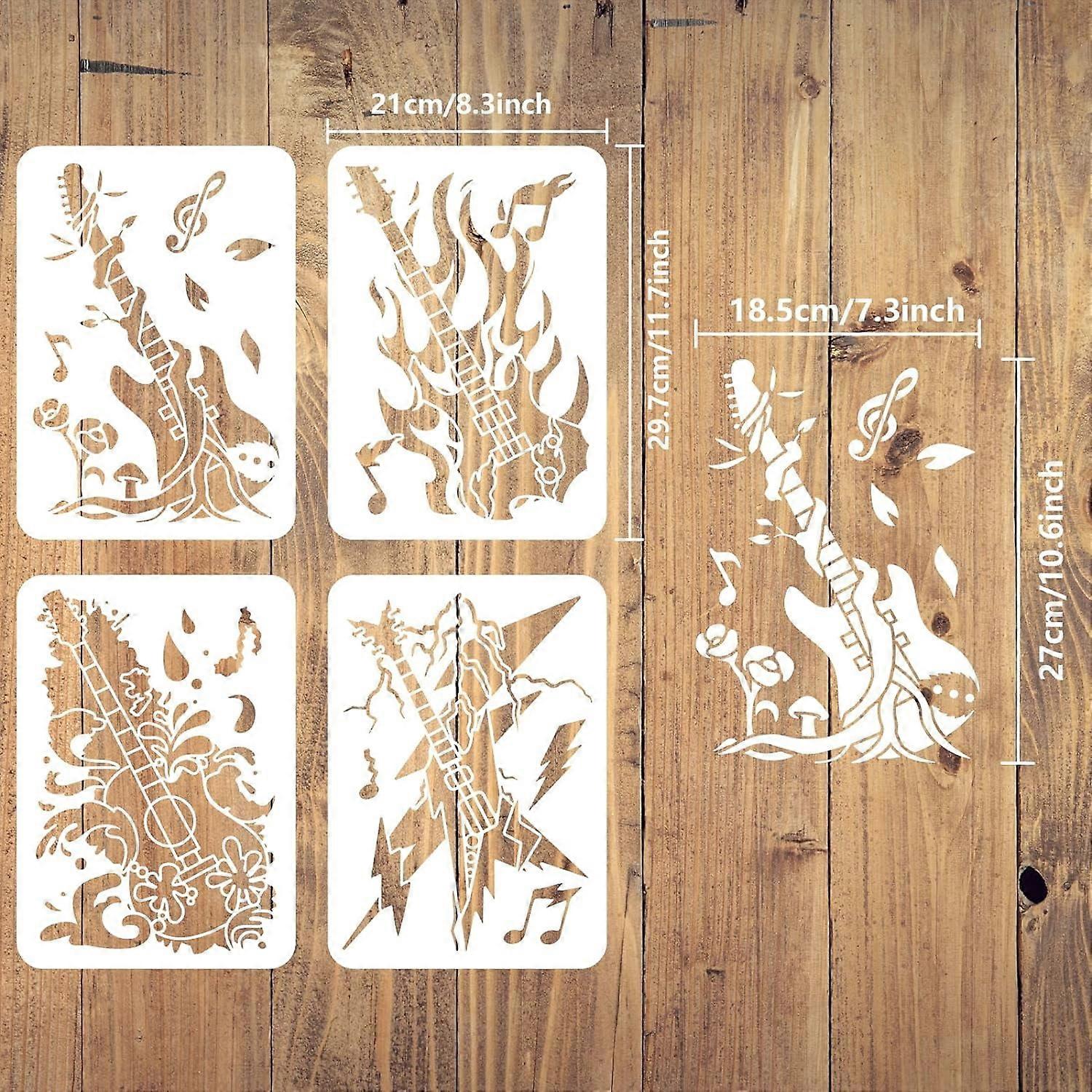 4Pcs Electric Guitars Stencil 8.3x11.7inch Reusable Rock Guitars ...